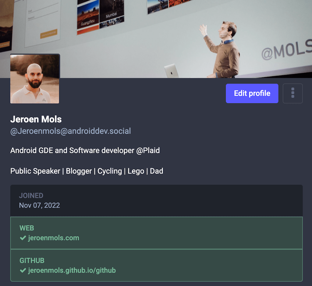 Verify Github profile link on Mastodon · Jeroen Mols